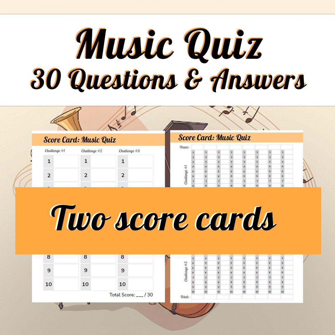 Music Quiz, 30 Questions and Answers. Printable Music Trivia. Party ...