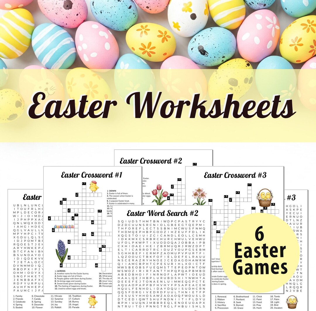 6 Easter Activity Sheets: 3 Easter Crossword Puzzles and 3 Easter Word ...