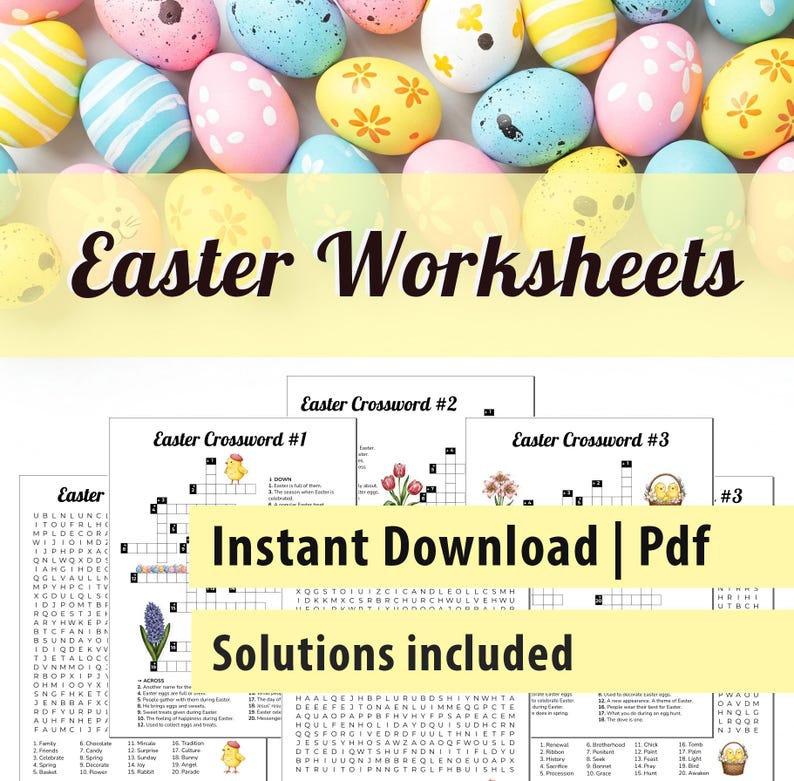 6 Easter Activity Sheets: 3 Easter Crossword Puzzles and 3 Easter Word ...