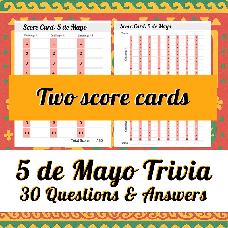 5 De Mayo Trivia, 30 Questions With Answers and Two Score Cards. Trivia ...