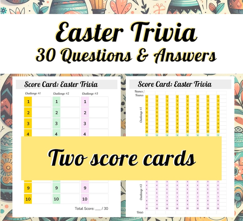 Easter Trivia, 30 Questions With Answers and Two Score Cards. Trivia ...