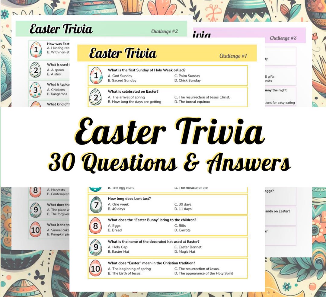 Easter Trivia, 30 Questions With Answers and Two Score Cards. Trivia ...