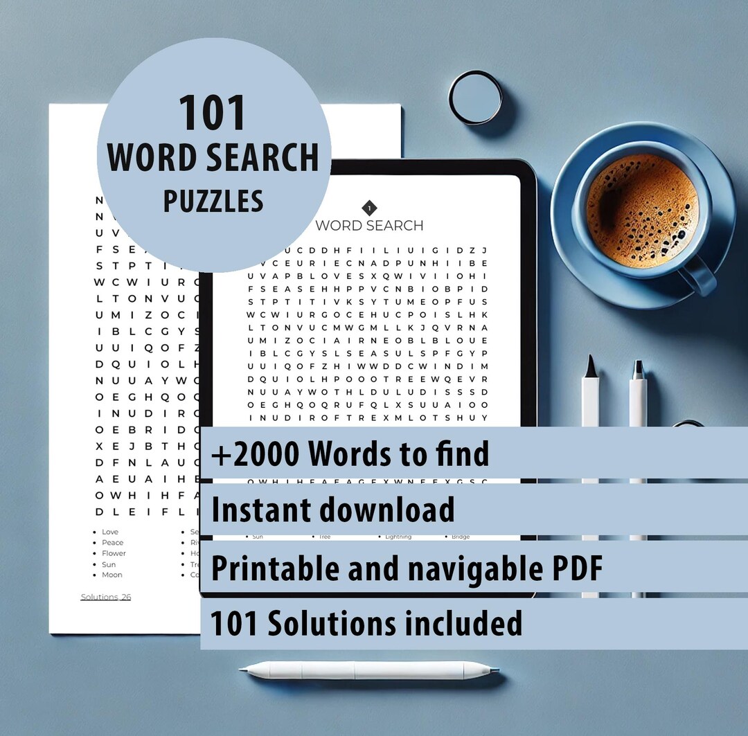 Word Search Printable Book. 101 Word Search Puzzles and +2000 Words to ...