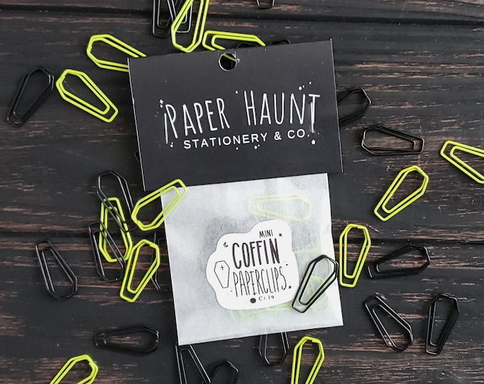 Green and Black Mini Coffin Paperclips, Spooky Cute, Gothic Stationery ...