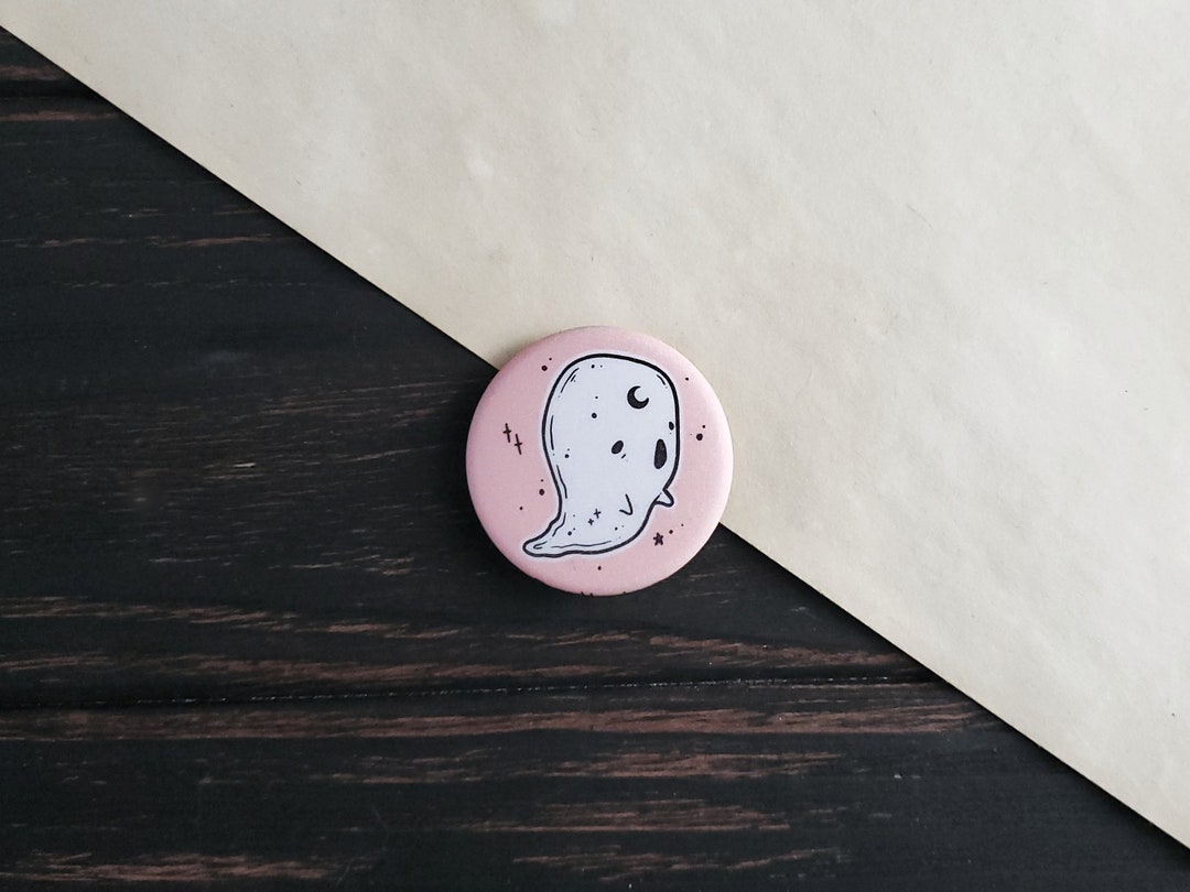 Spooky Cute Pink Moon Ghost Pin Badge - Pastel Goth 1.5 Inch - Magical ...