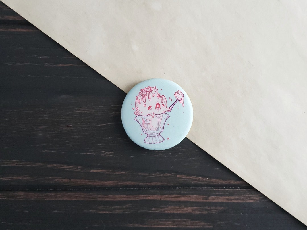 Ice Cream Sundae Ghost Pin Badge - 1.5 Inch - Spooky Sweet Delight ...