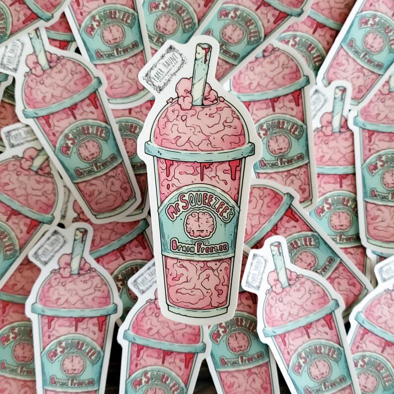 Brain Slushie STICKER- Zombie Foods- Creepy Cute - Etsy