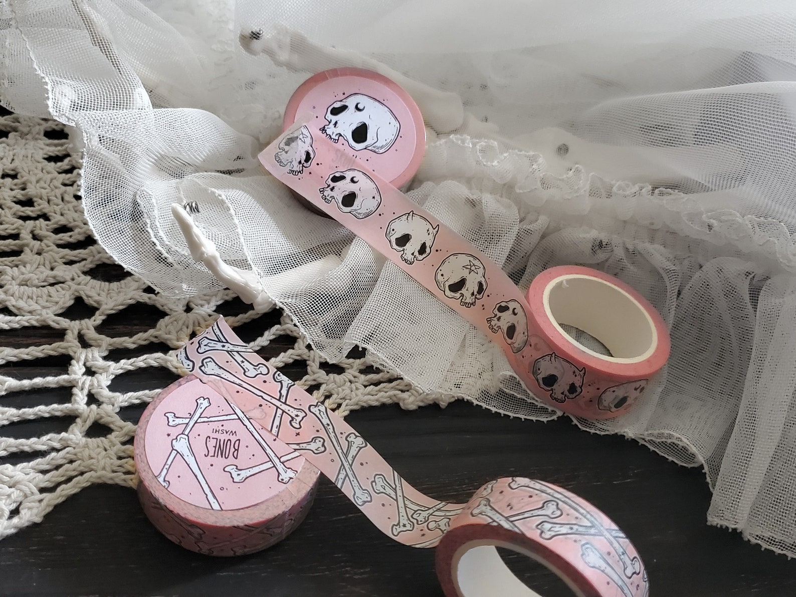 Skull and Bone Pink WASHI Tape, Spooky Cute ,pastel Goth - Etsy