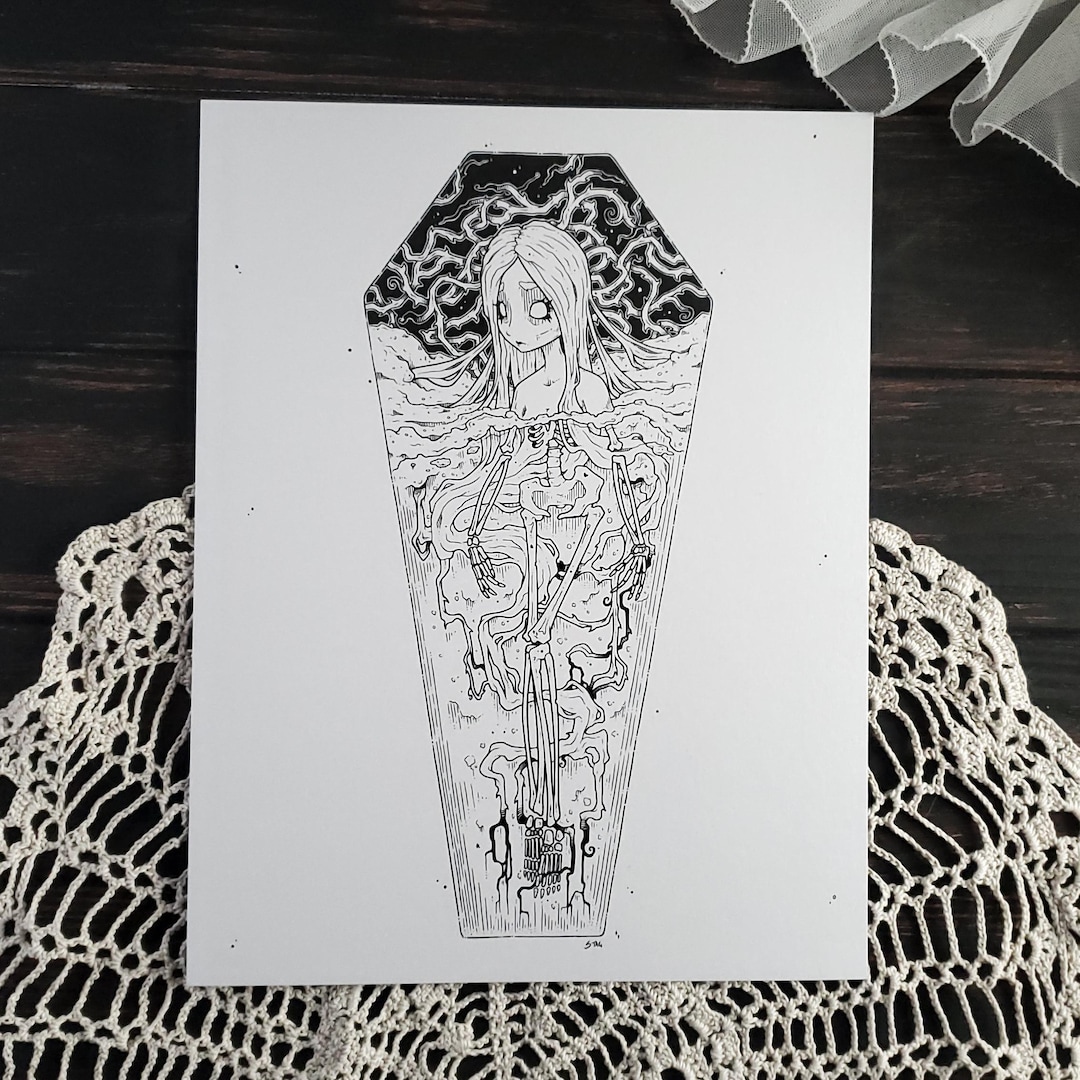 Skeleton Thorn Coffin Girl- Art Print- 8.5x11 Creepy Cute Gothic ...