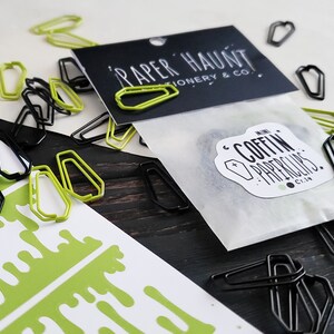 Green and Black Mini Coffin Paperclips, Spooky Cute, Gothic Stationery ...