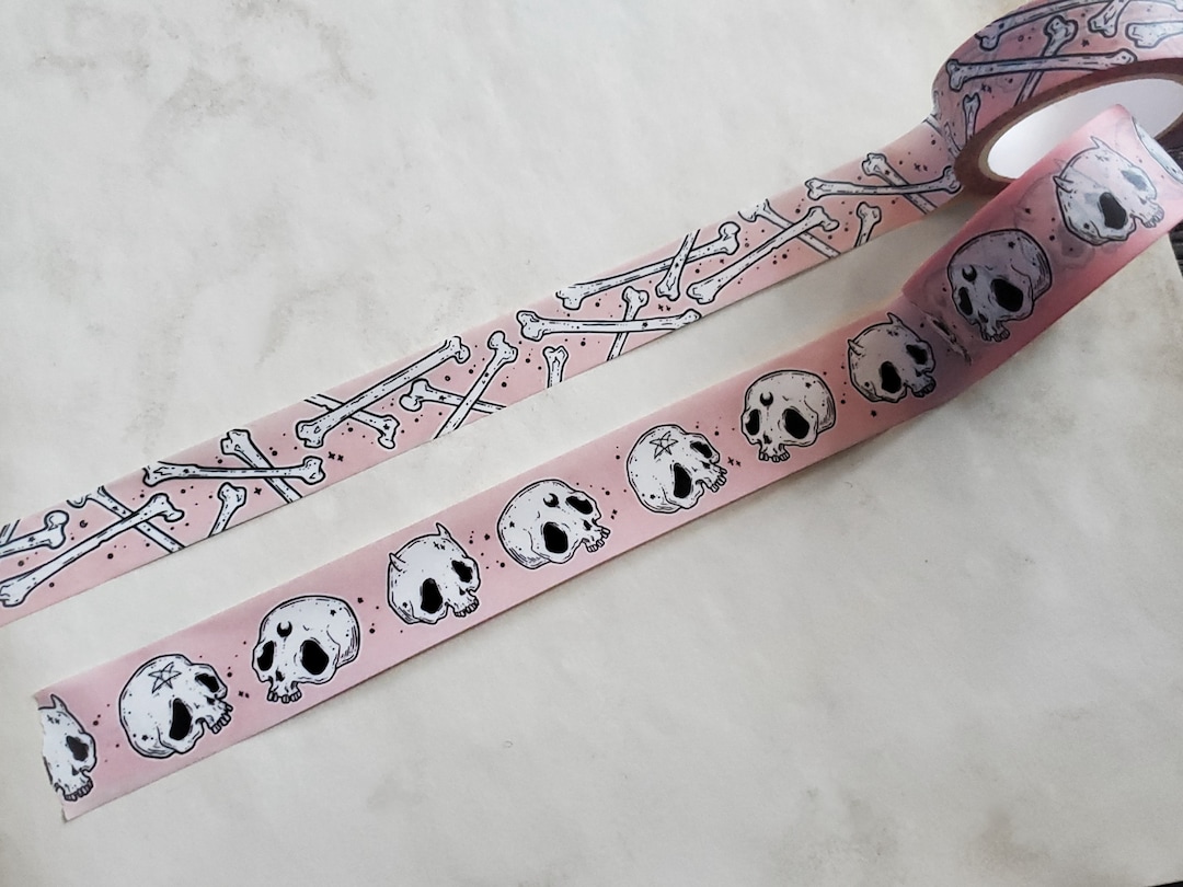 Skull and Bone Pink WASHI Tape, Spooky Cute ,pastel Goth - Etsy