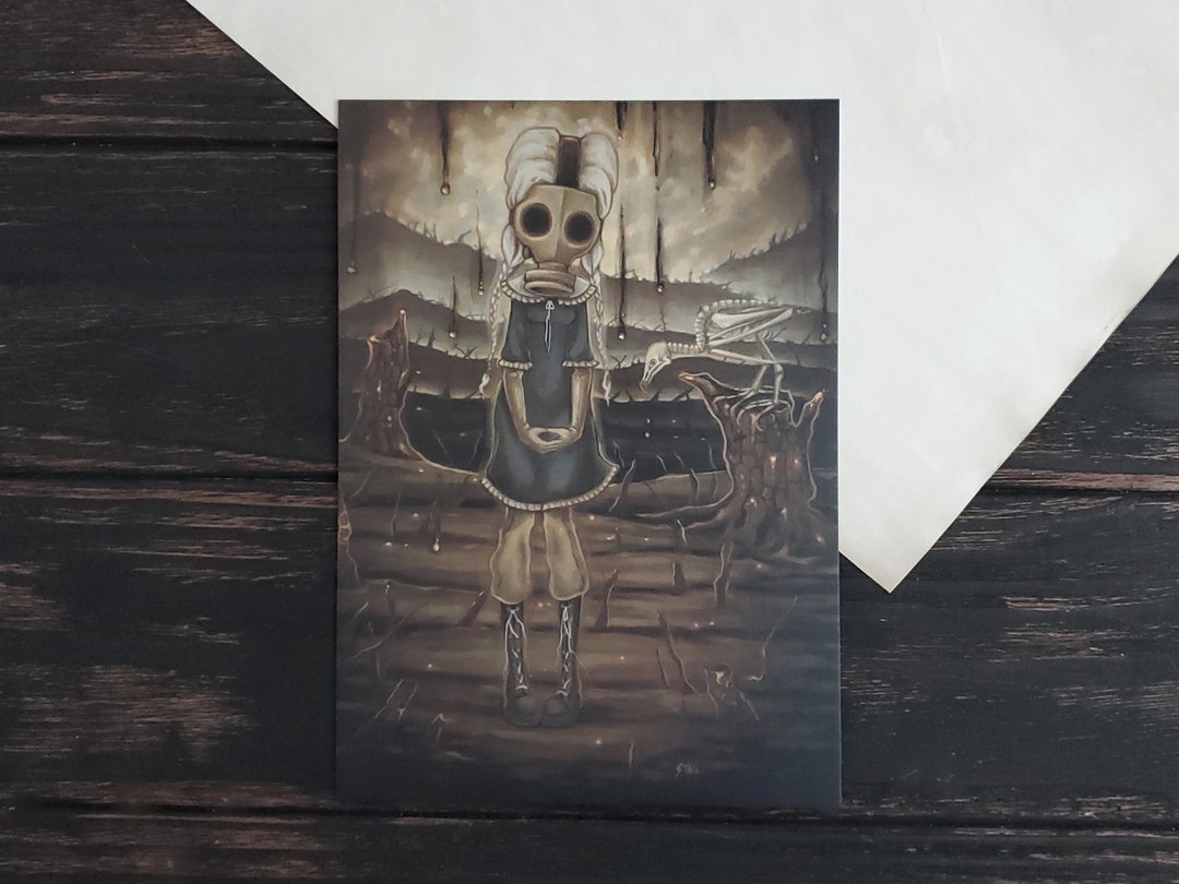 The Carrion- 5x7 Gas Mask Art Print - Creepy Cute Wasteland- Lowbrow ...