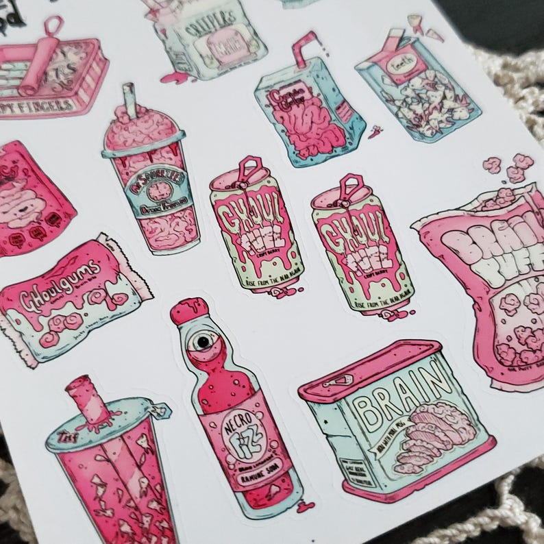 Zombie Foods STICKER Sheet - Goth Planner - Spooky Cute - Etsy