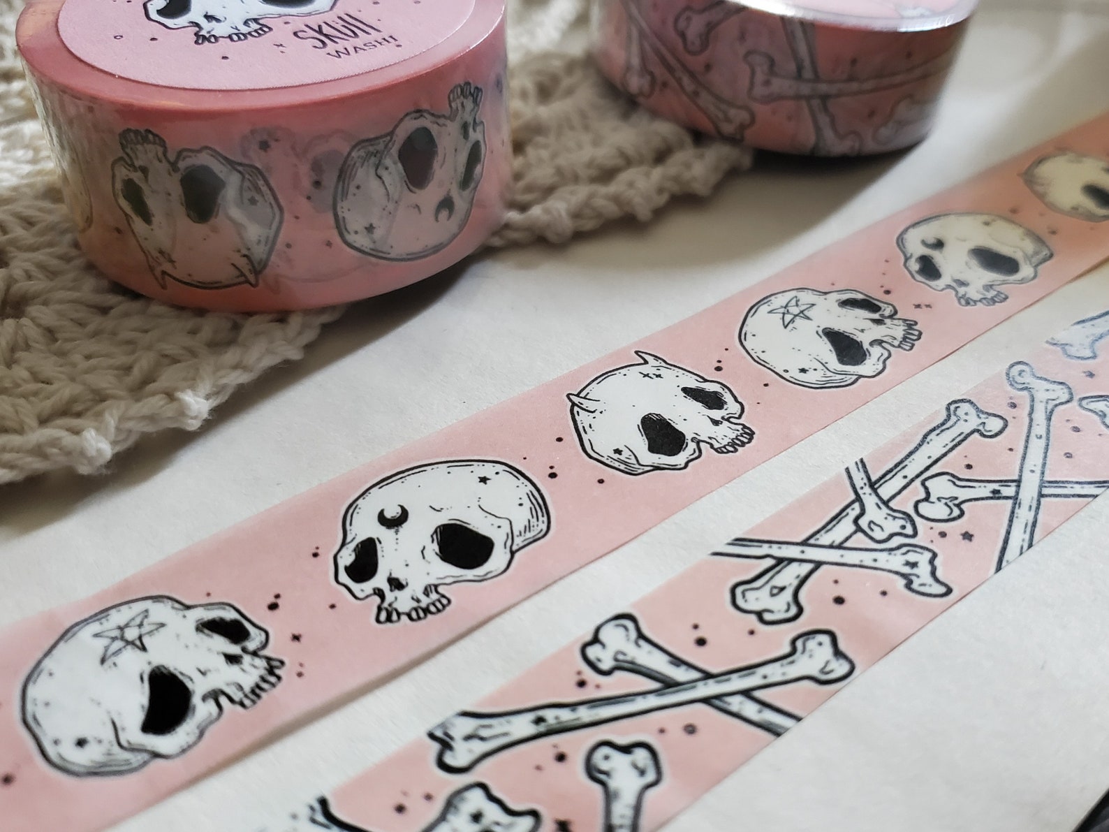 Skull and Bone Pink WASHI Tape, Spooky Cute ,pastel Goth - Etsy