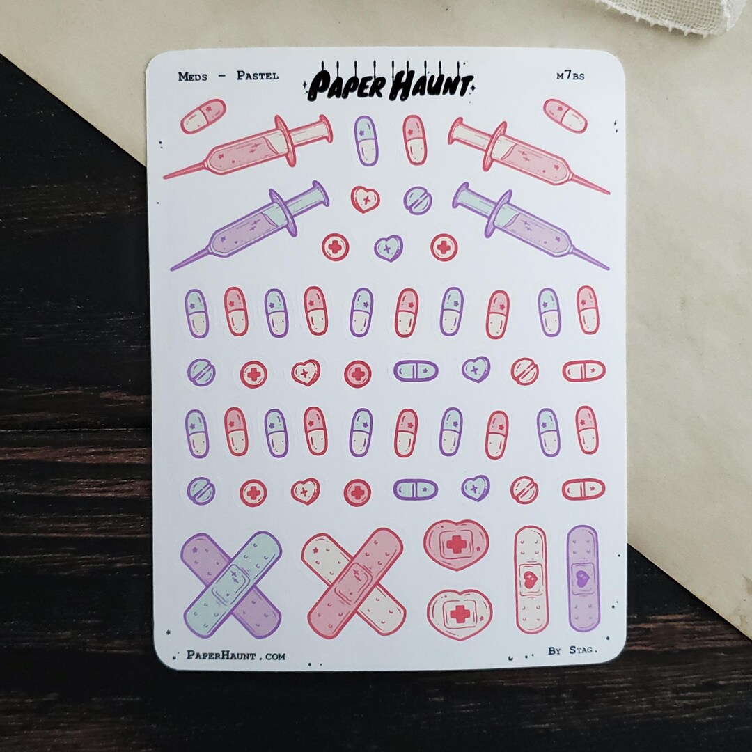 Meds Sticker Sheet -accent Planner Stickers, Pastel Goth - Etsy