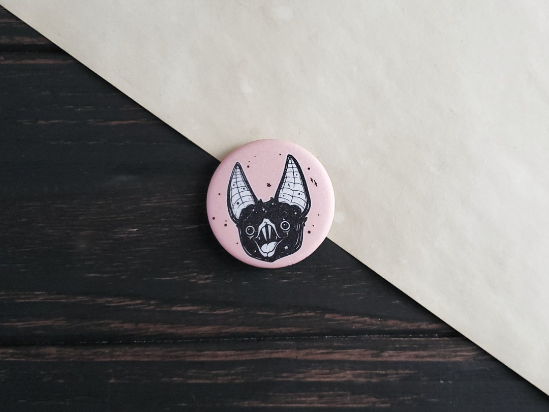 Pink Vampire Bat Pin Button Badge - Happy Bat- Creepy Cute Pastel Goth ...