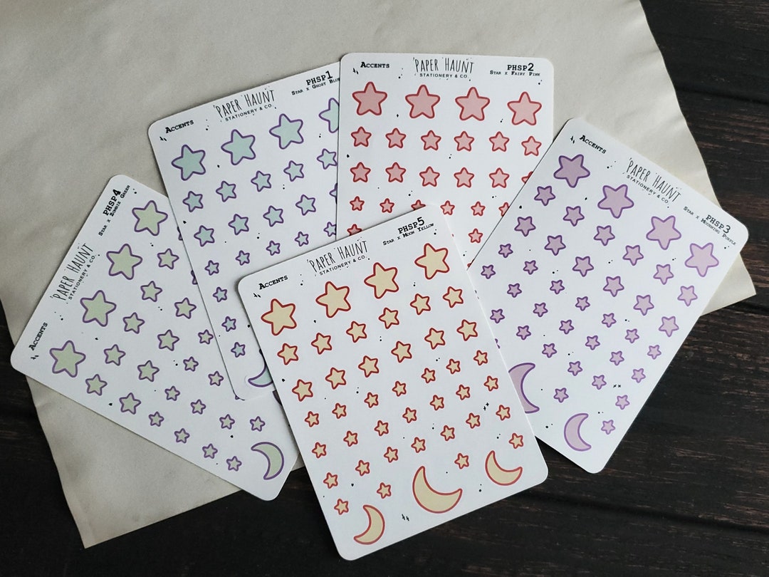 Pastel Star & Moon Sticker Sheet -rainbow Accent Planner Stickers - Etsy