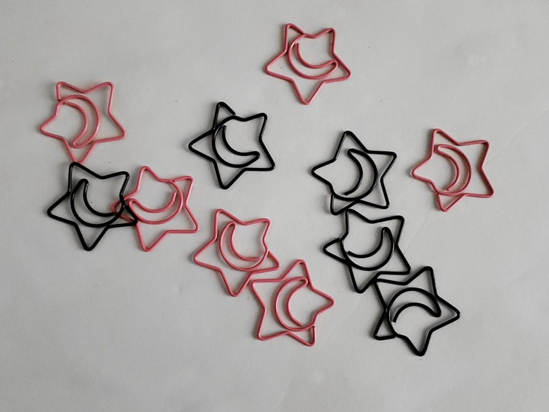 Pink and Black Moon Star Paperclips, Spooky Cute, Pastel Goth - Etsy