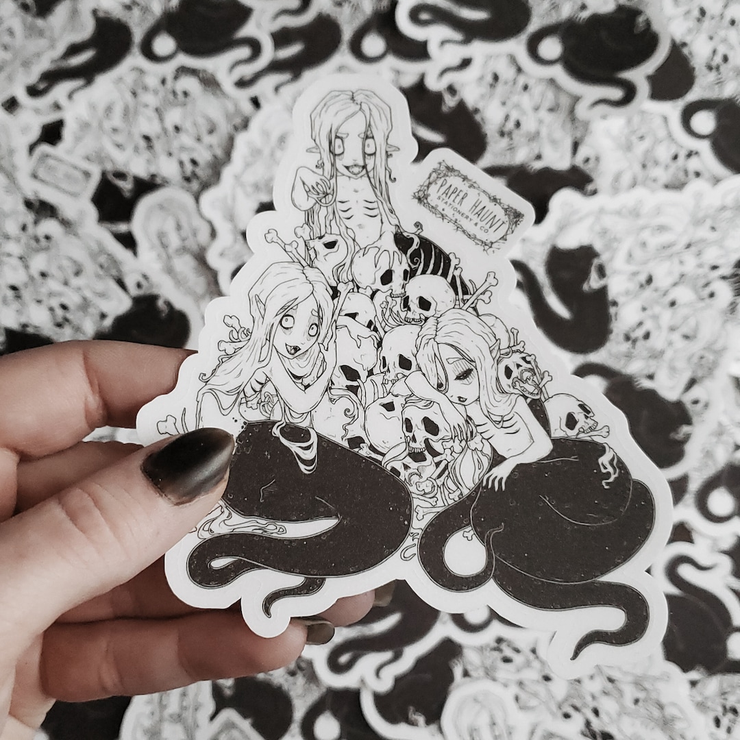 Mermaid's Lair STICKER- Siren- Spooky Cute - Goth - Skull and Bone Pile ...