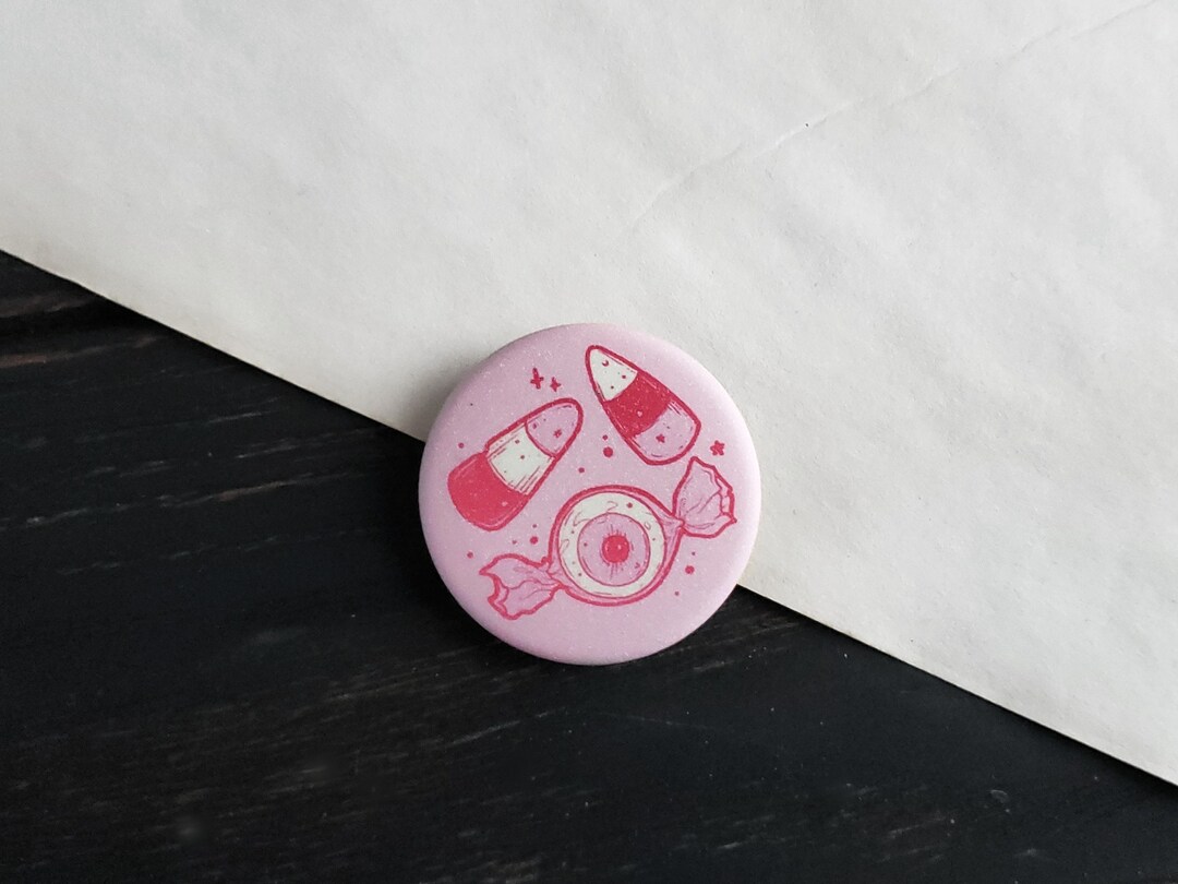 Pink Halloween Candy Pin Badge - 1.5 Inch - Creepy Cute - Pastel Goth ...