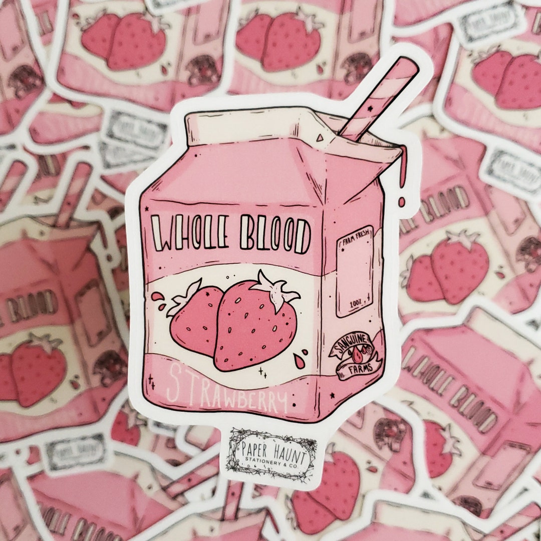Strawberry Blood Milk Carton STICKER- Vampire Foods- Spooky Cute ...