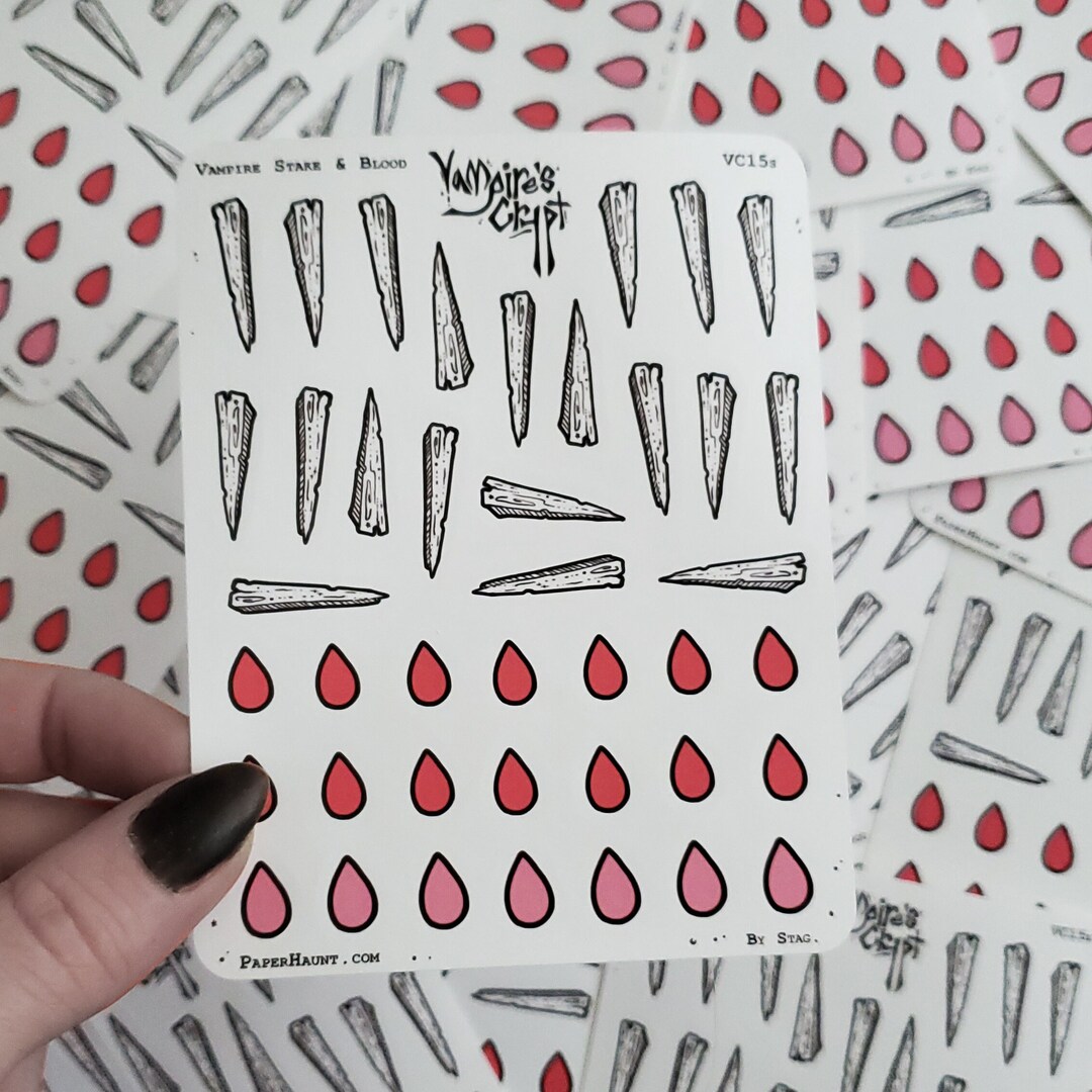 Vampire Stake and Blood Droplets STICKER Sheet - Vampire's Crypt ...