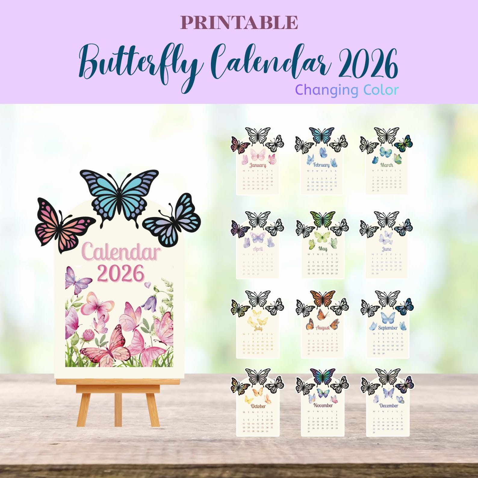 Butterfly Calendar 2026 | Desk Calendar - Etsy