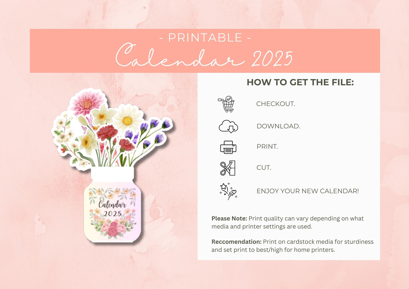 2025 Calendar Floral Desk Calendar Printable - Etsy