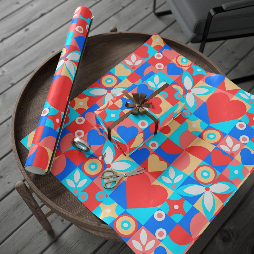 Geometric Heart Wrapping Paper - High-definition Print, Matte or Gloss ...