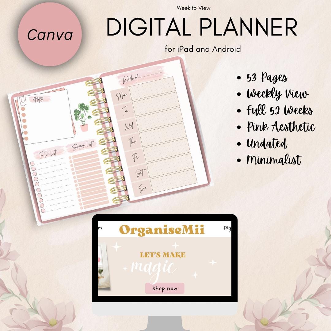 Girly Digital Journal, Blush Pink Weekly Digital Planner, Goodnotes ...