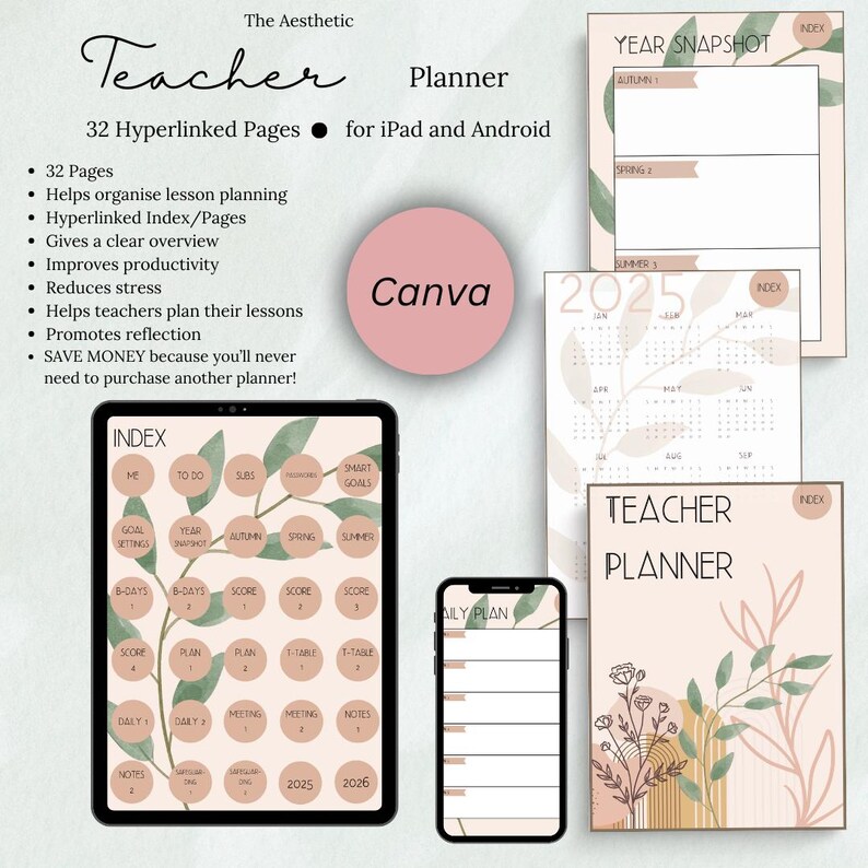 Teacher Digital Planner, Lesson Planner, Hyperlinked, PDF Download ...