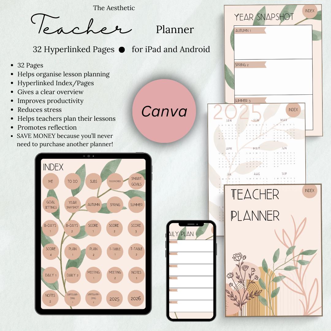 Teacher Digital Planner, Lesson Planner, Hyperlinked, PDF Download ...