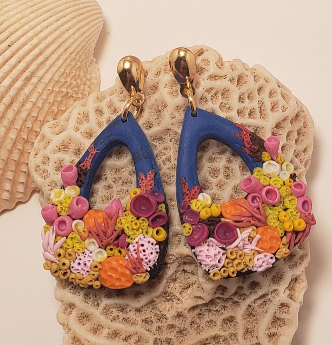 Ocean Reef fiji Inspired Hand Sculpted Polymer Clay Dangle Earrings - Etsy