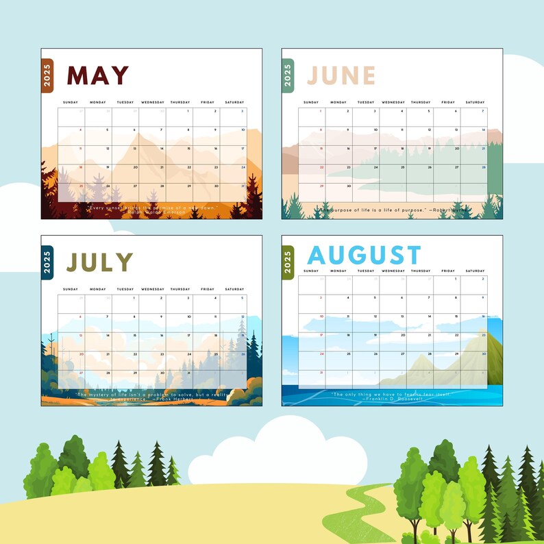 2025 Monthly Printable Calendar A4 and Letter Size Calendar, Landscape ...