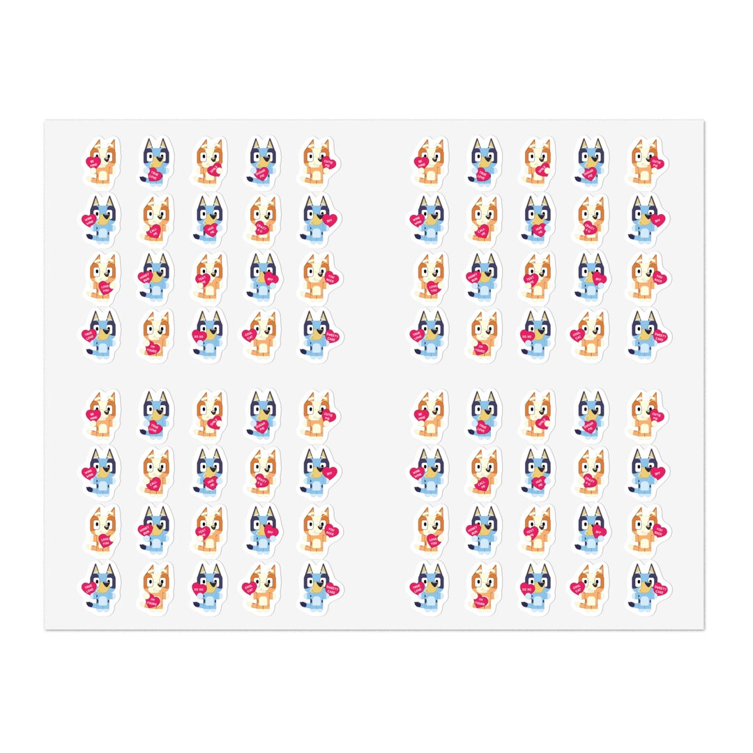 100 Bluey Valentines Sticker Sheet Bundle, 10pcs - Gingerbread Pop ...