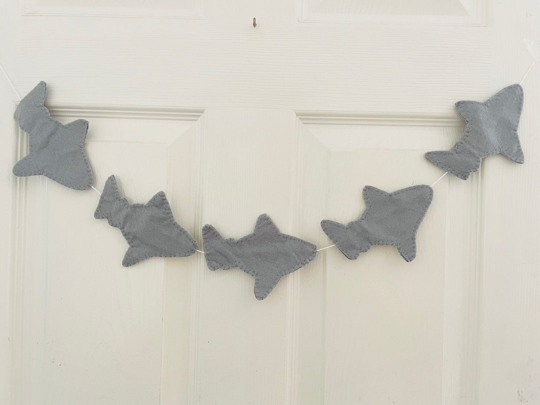 Felt Shark Banner: Hand-sewn Ocean Nursery Decor, Shark Party, Boys ...