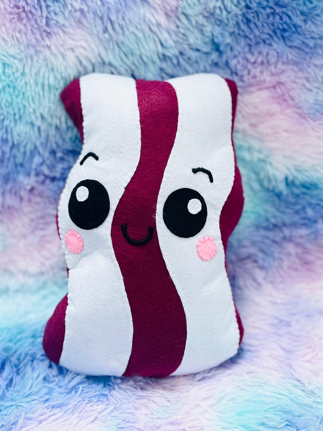 Happy Bacon Cushion With Cartoon Face, Plush Bacon, Bacon Pillow, Bacon ...