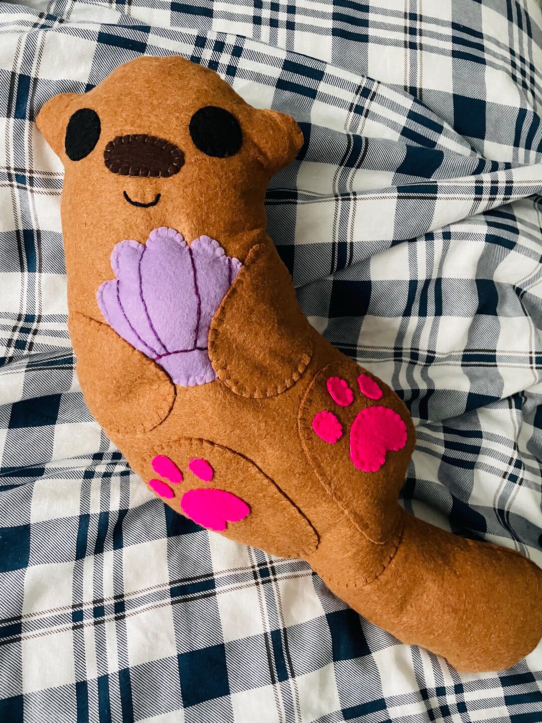 Brown Otter Plushie Holding a Shell, Otter Gift, Otter Pillow, Plush ...