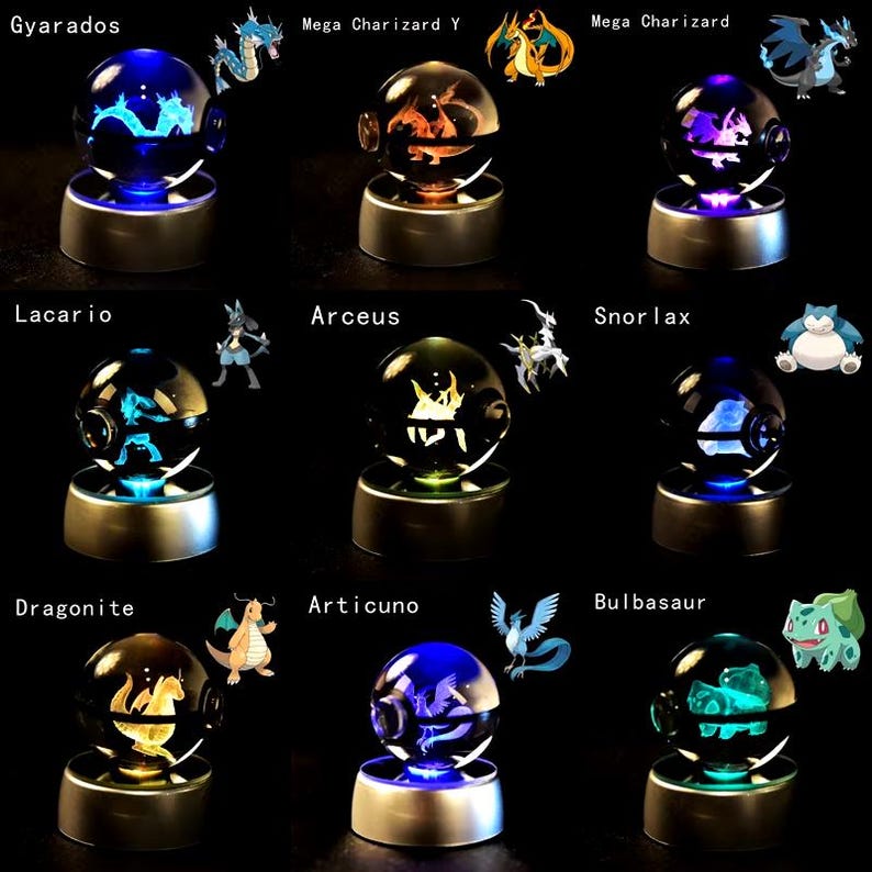 Pokemon 3D Crystal Ball Pikachu Gengar Mew Mewtwo Figurines Lamp Base ...
