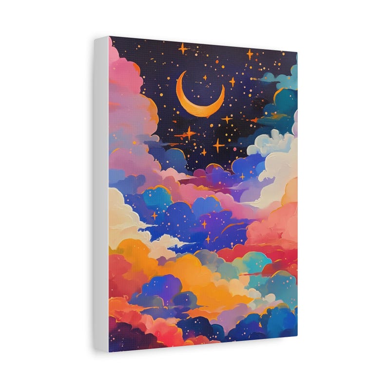 Canvas Wall Art, Dreamy Night Sky Decor, Celestial Print, Cloudy ...