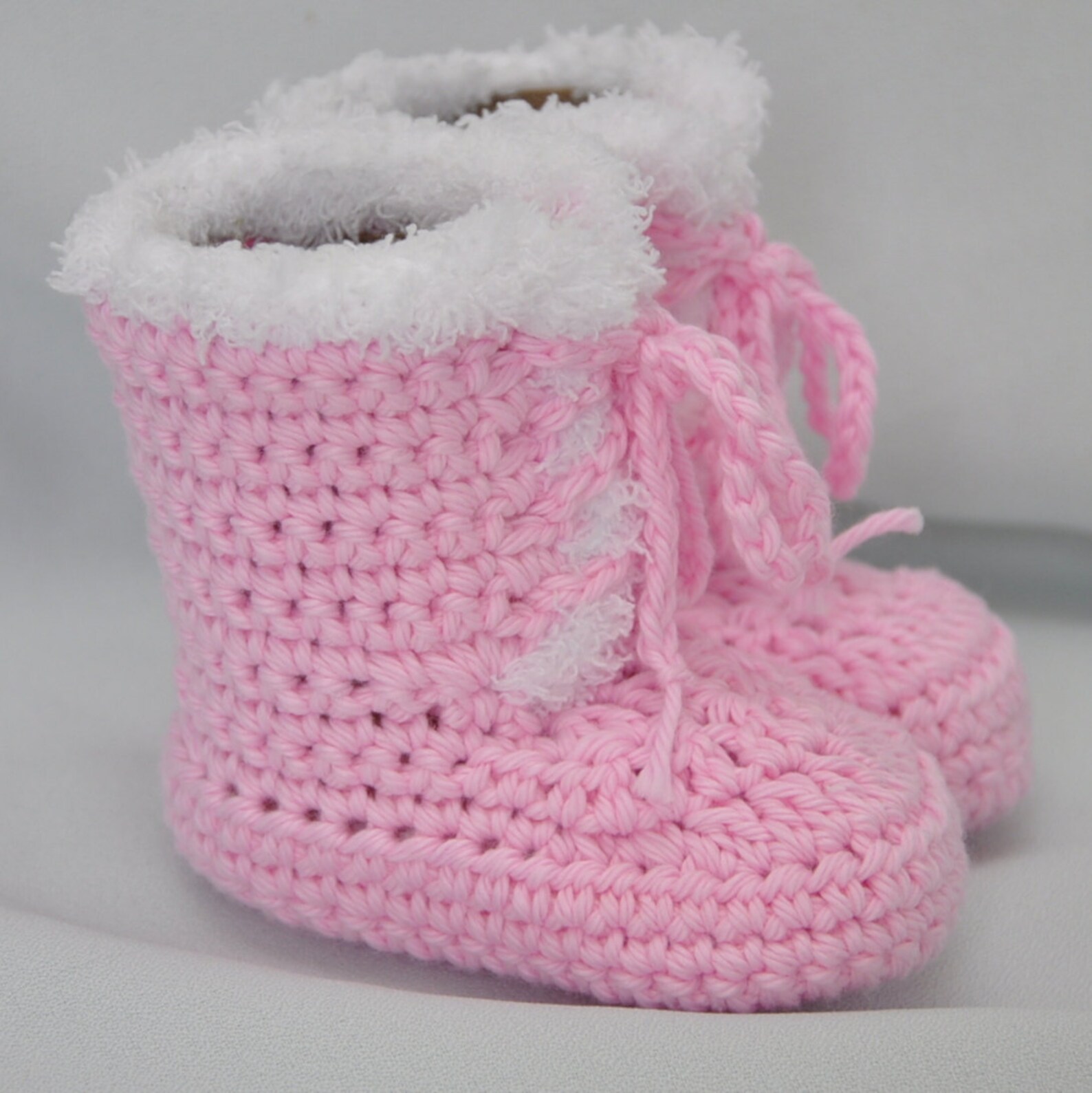Cotton Baby Booties, Fur Trimmed Baby Booties, Lace up Baby Booties - Etsy