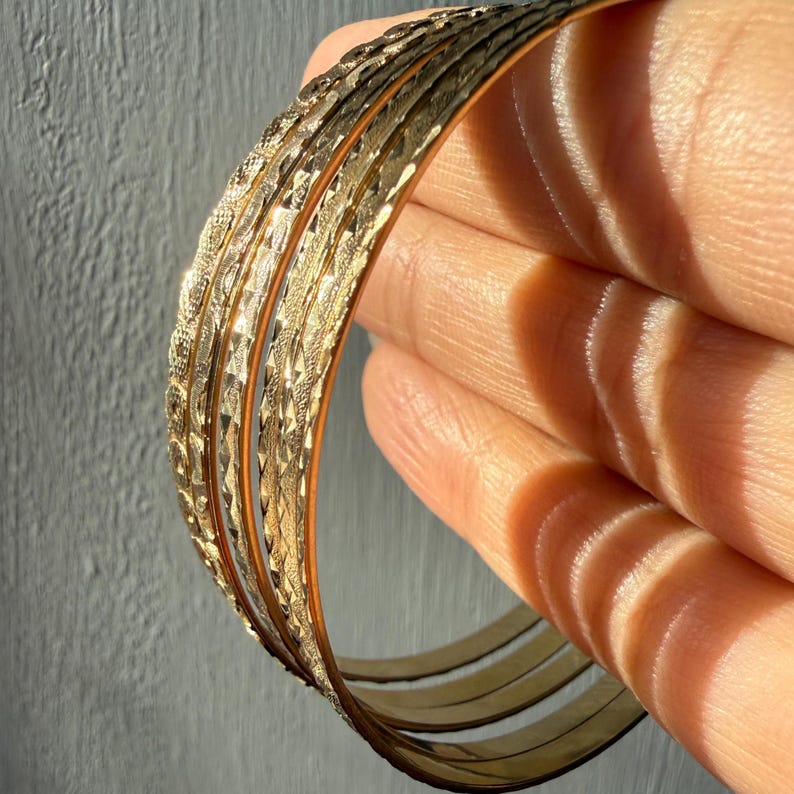 Vintage 10K Gold Stackable Bangles - Indian Style Patterned Bracelets ...
