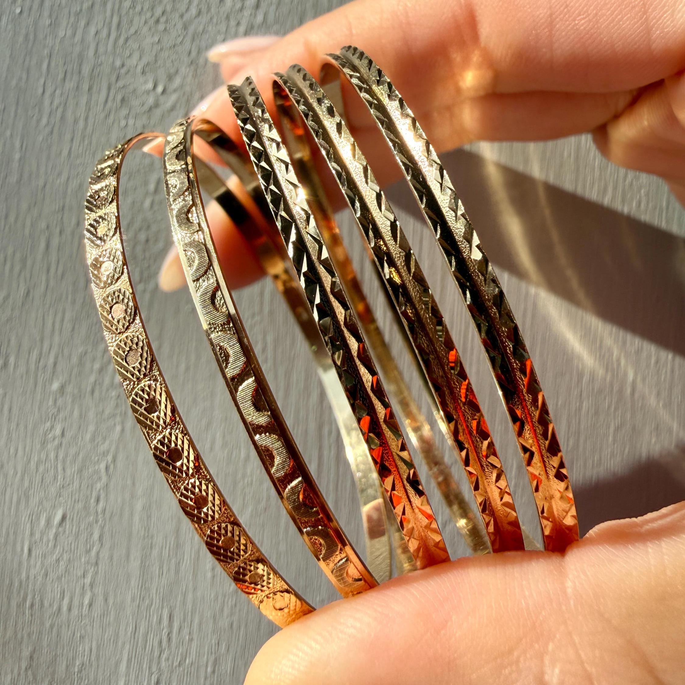 Vintage 10K Gold Stackable Bangles - Indian Style Patterned Bracelets ...
