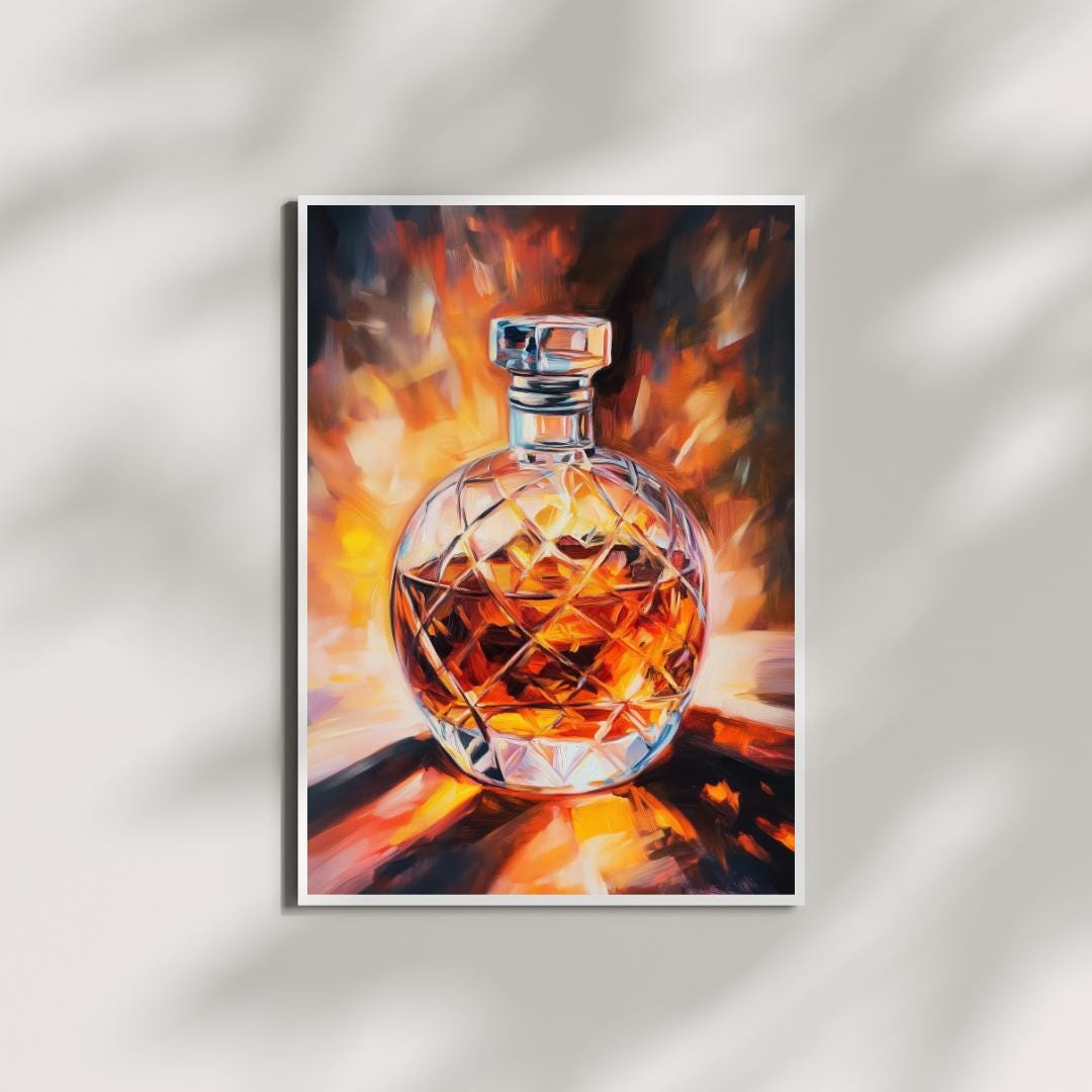 Fire Within – Radiant Cognac Bottle Oil Painting | Digital Download - Etsy