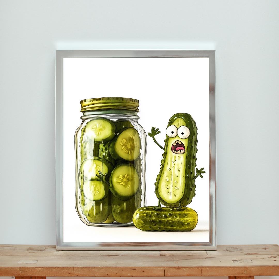 Funny Pickle Cartoon Digital Print - Talking Pickle Wall Art - Quirky ...