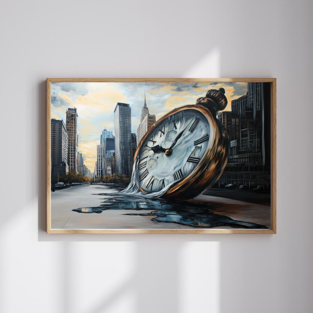 Urban Time Warp – Surreal Oil Painting Print | Melting Clock in ...