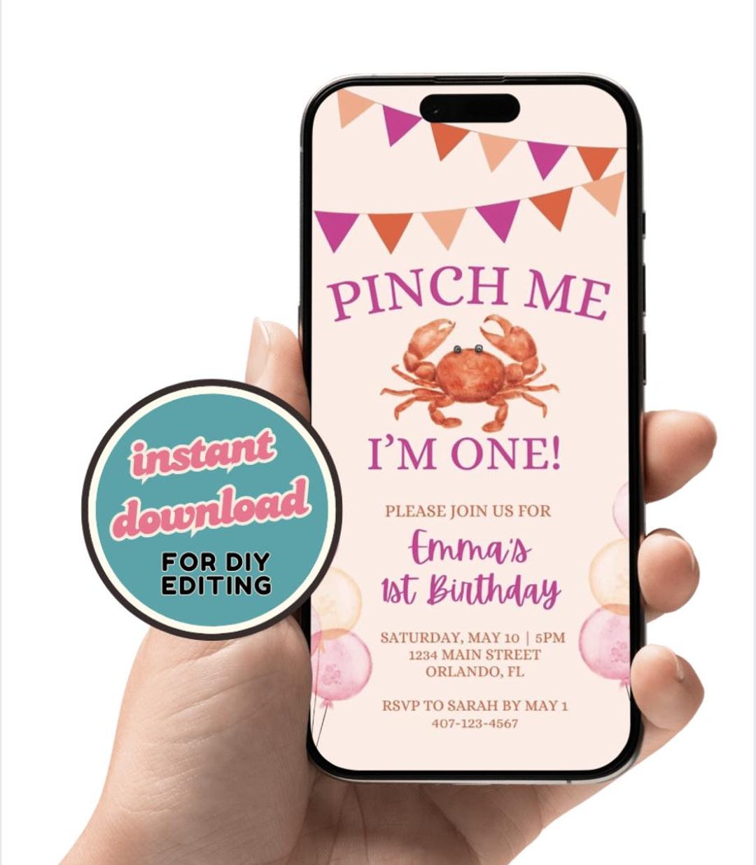 Pinch Me I'm One Evite - Instant Download - Etsy
