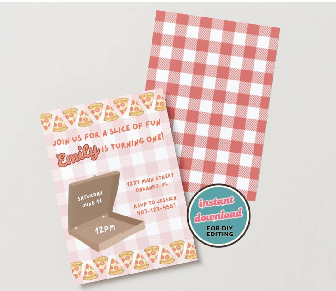 Slice of Fun Pizza Invitation 5x7 - Instant Download - Etsy