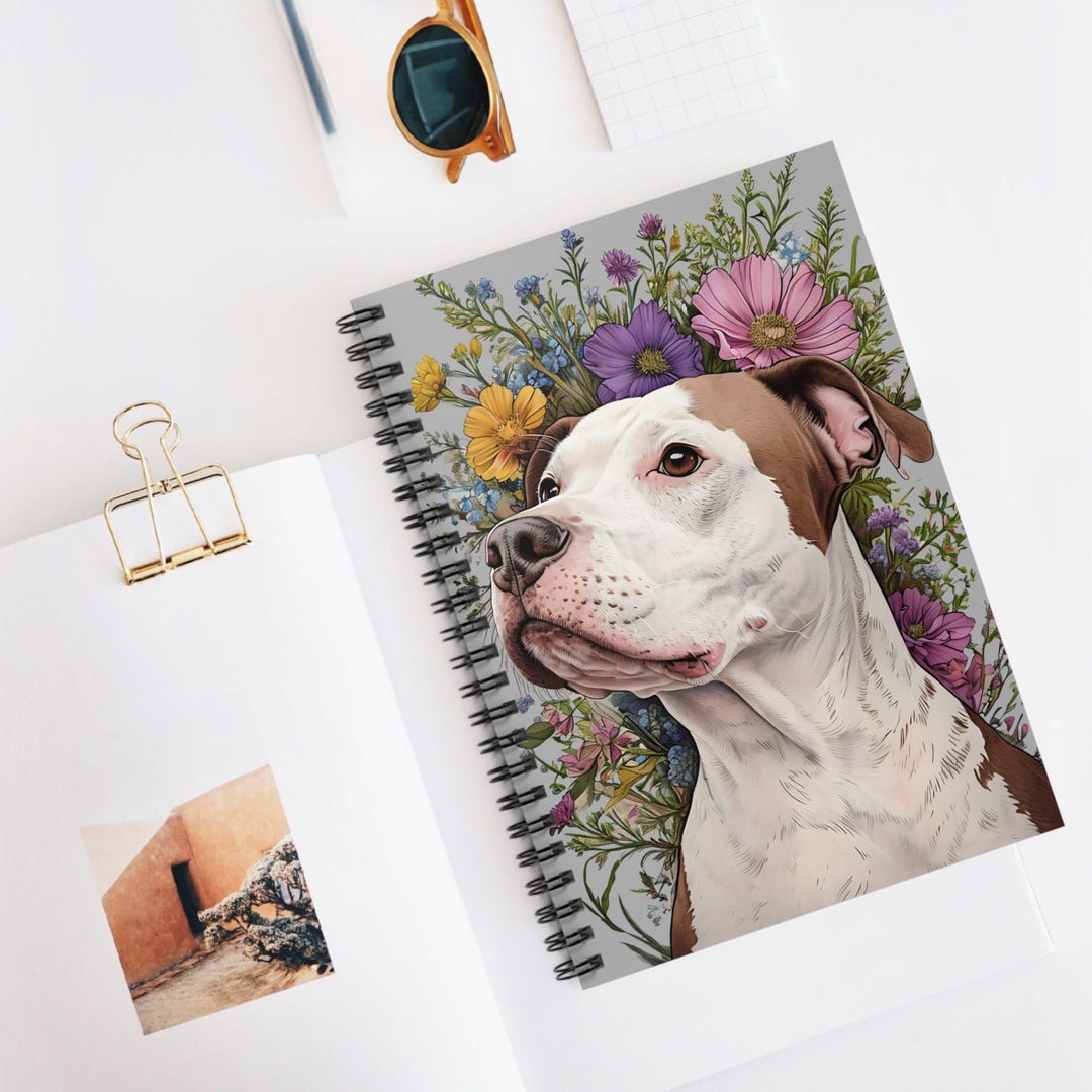 Spiral Notebook Cute Pitbull Floral, Ruled Line Journal, Dog Lover Gift ...