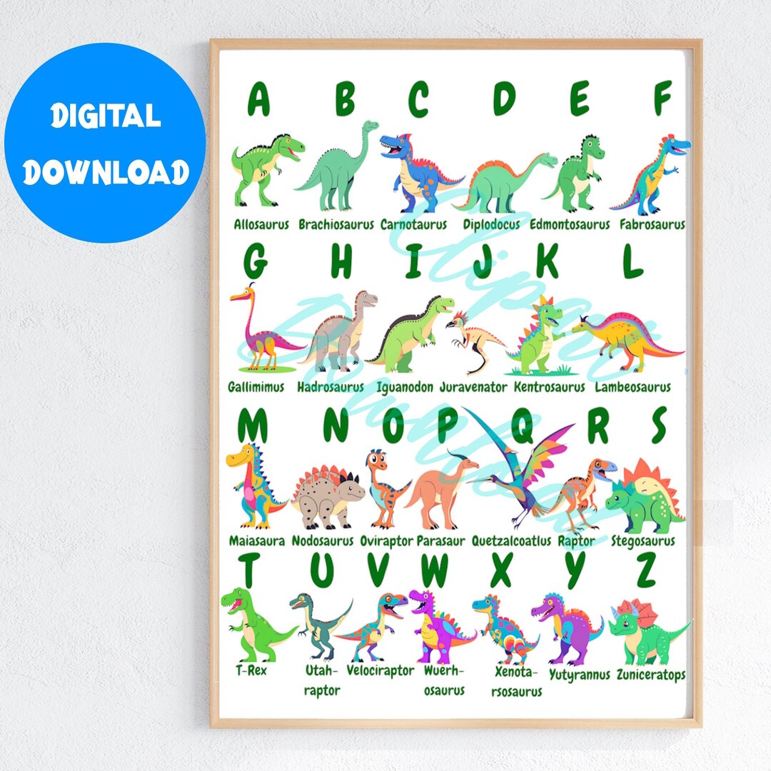 Alphabet Dinosaur Cartoon Poster Jurassic Dino Educational Flyer for ...